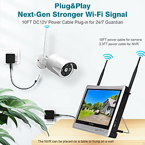 Cromorc Wireless Security Camera System 12.5" Monitor,Home Business Surveillance Expandable 10CH NVR,4pcs 5MP Outdoor Indoor Night Vision 1-Way Audio Camera,Human Detection 3TB HDD