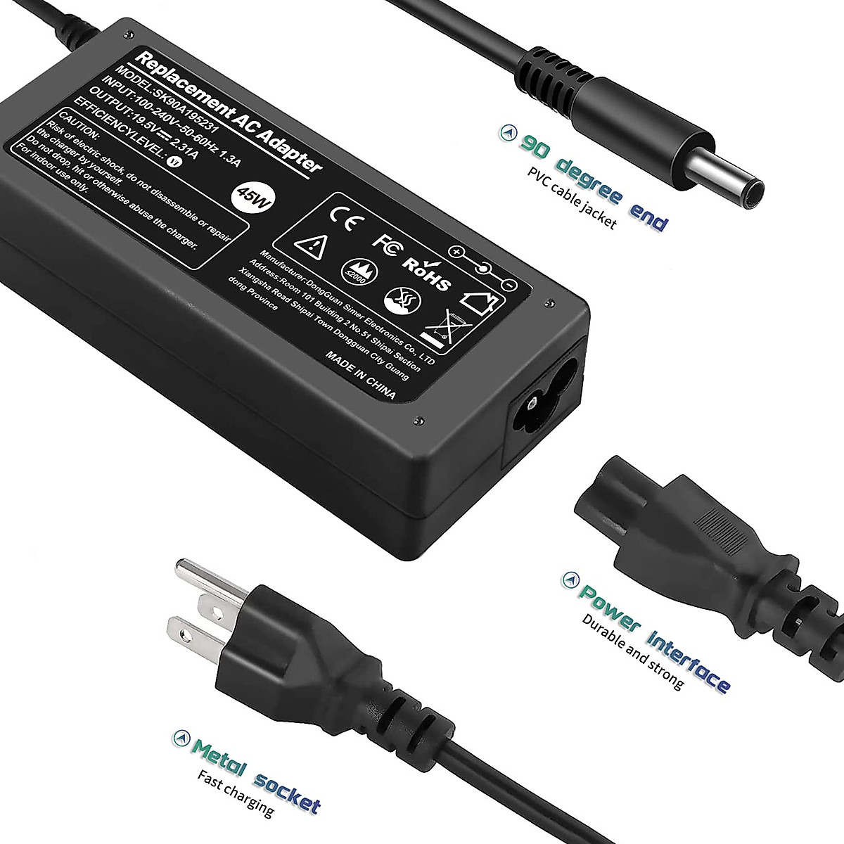 La45nm140 0kxttw 45W Dell Inspiron 15 3000 Laptop Charger 11 13 14 17 5000 7000 5559 5558 5570 3583 7373 5100 Latitude 3310 3520 3410 3420 3510 3400 3500 Vostro 19.5V 2.31A Power Adapter Supply Cord