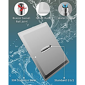 Hibbent All Metal Rain Shower Head, High Pressure 16 Inch Large Rainfall Showerhead, Stainless Steel Square Bathroom Shower Head with Adjustable Brass Ball Joint, Self-cleaning Silicon Nozzle, Chrome