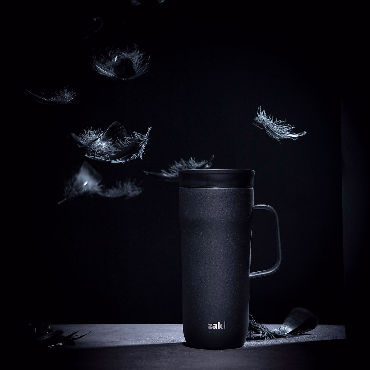 Zak Designs Harmony Tumbler for Travel or At Home, 20oz Recycled Stainless Steel is Splash-Proof and Vacuum Insulated with Slide Lid and Handle (Ebony Black)