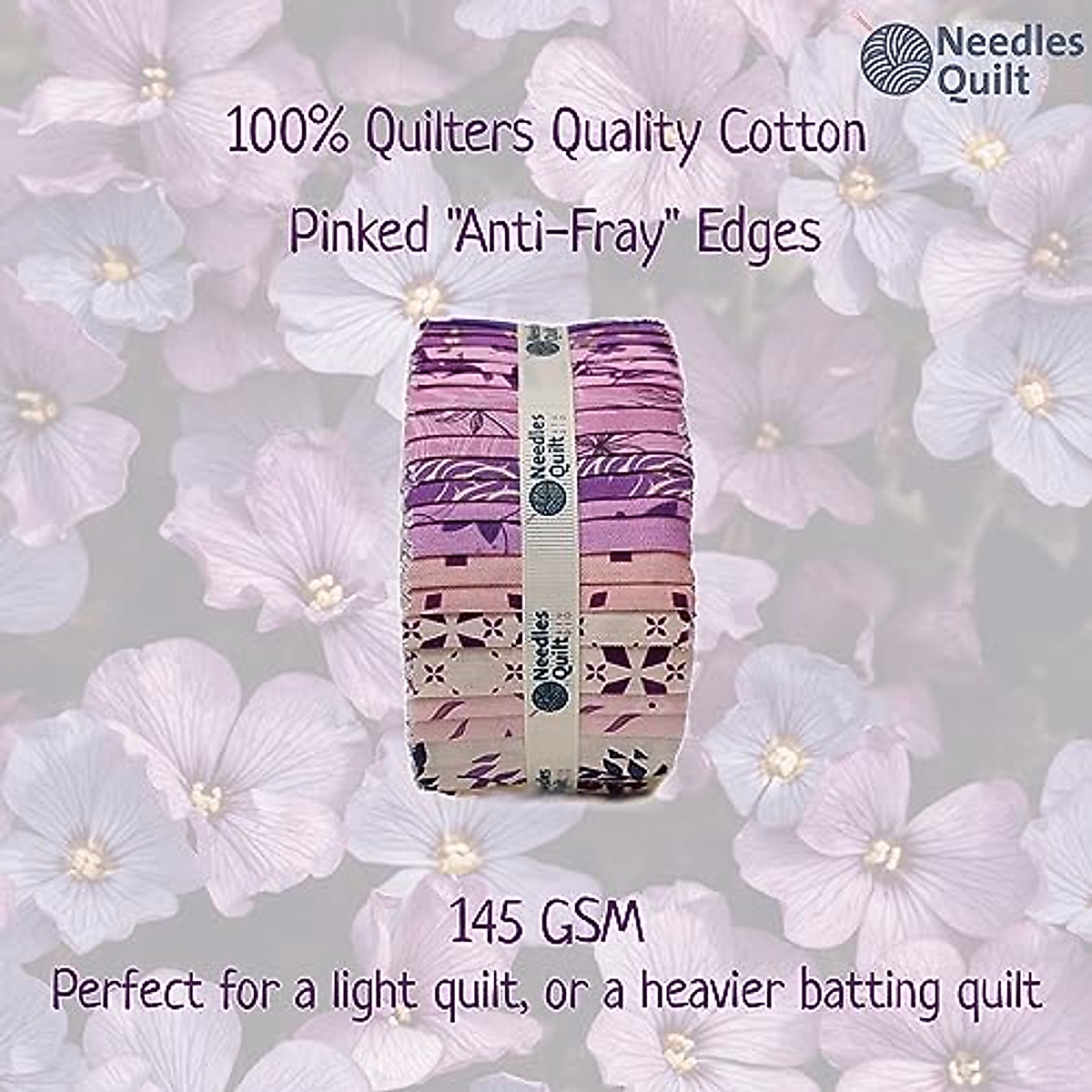 Needles Quilt Studio - 2.5" Precut 40 Fabric Strip Bundle (Amethyst Garden) | Cotton Strips Bundles for Quilting - Jelly Rolls for Quilting Fabrics Quilters & Sewing - Jellyroll Cloth for Quilts
