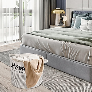 Rope Basket Woven Storage Basket, White Basket Storage Laundry Clothes Hamper, Woven Storage Basket for Plant, Blankets,Toys, Baby Nursery Containers White Home Decor Gift - 15.7" L×11.8" H