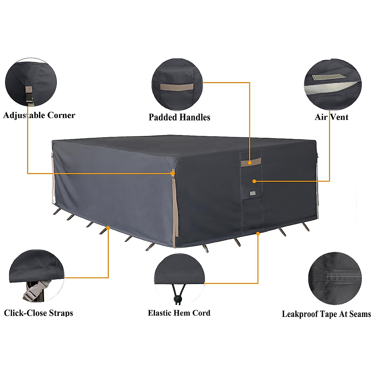 Garden Balsam Heavy Duty Waterproof Patio Furniture Covers,Fading Resistant Outdoor Table and Chair Covers Rectangular 74"Wx 47"D x 28"H Dark Grey