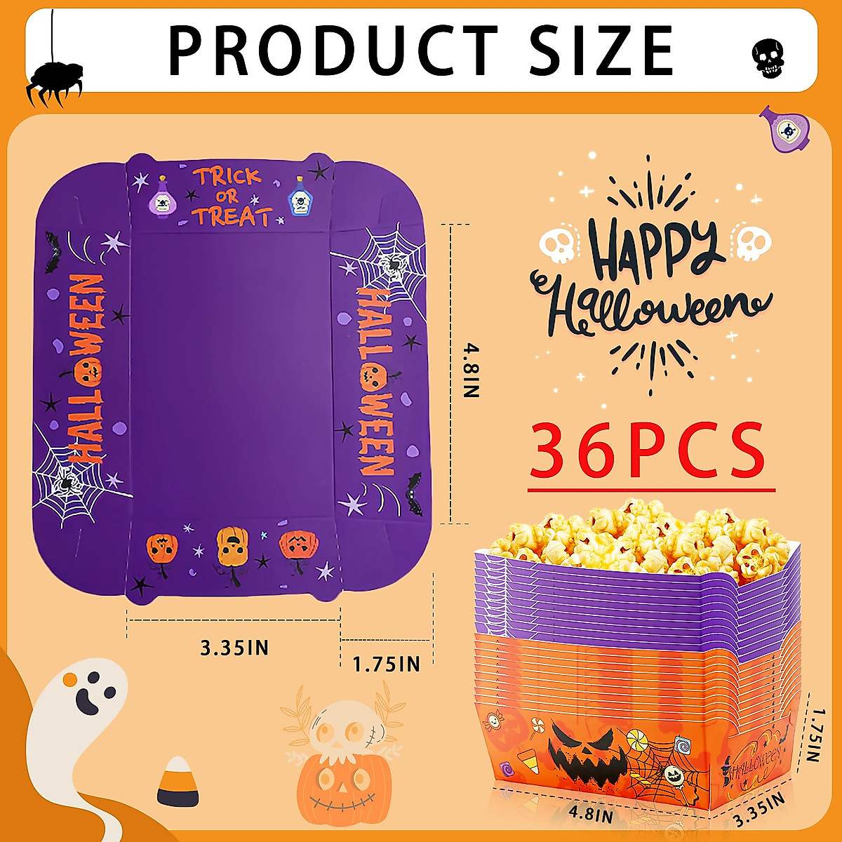 Halloween Snack Trays 36pcs Ghost Pumpkin Paper Food Trays Party Supplies for Hot Dog Popcorn Taco Snack Candy Food Container Trick or Treat Party Supplies…