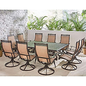Hanover Manor 11-Piece Outdoor Dining Set with 10 Comfortable Swivel Rockers and an Extra-Large 60" x 84" Aluminum Cast-Top Dining Table, 10 person Patio Table and Chairs for Backyard, Deck, Porch