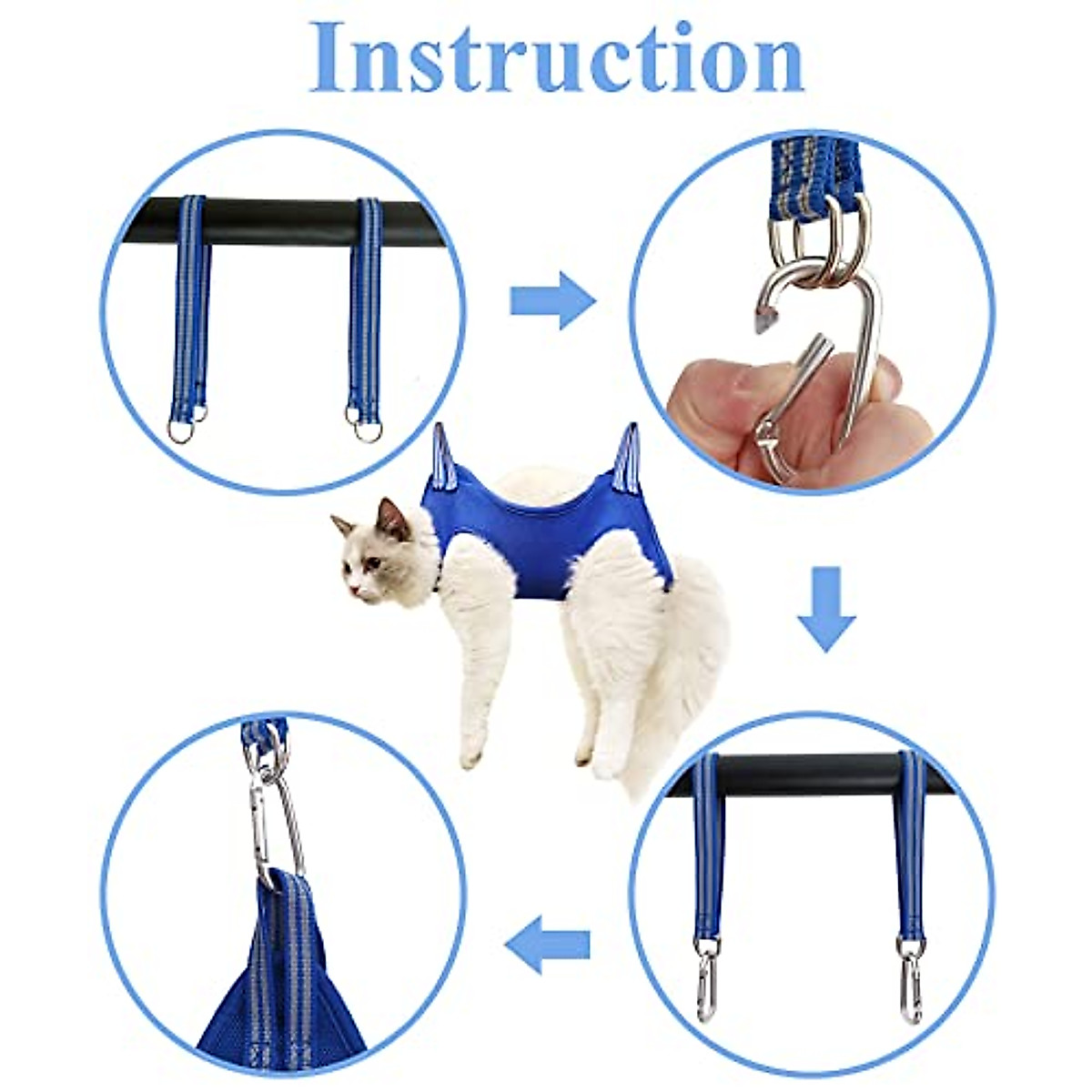 Kkiimatt 10 in 1 Pet Grooming Hammock Harness with Nail Clippers/Trimmer, Grooming Sling for Small Animals Nail Trimming/Clipping For Cat&Dog (XXS/Under 10lb Blue)