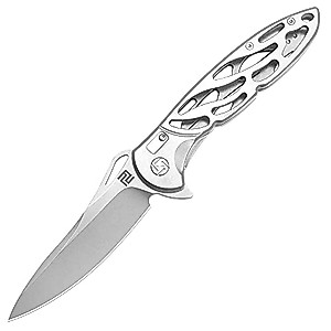 ARTISANCUTLERY Artisan Cutlery Hoverwing Pocket Folding Knife ATZ-1801P, Tactical EDC Knife with Stonewash D2 Blade and Steel Handle for Men Outdoor Hiking Camping Survival Hunting,White