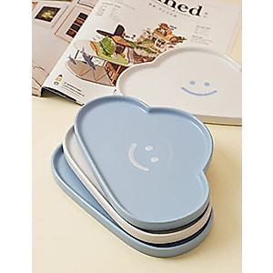 Ceramic Cloud Shaped Decorative Tray with Smile Face, Cute Kawaii Aesthetic Dish Trinket Tray Plate for Home Bedroom Vanity Bathroom Decor, Jewelry Holder Organizer, for Kids Teen Girls Women
