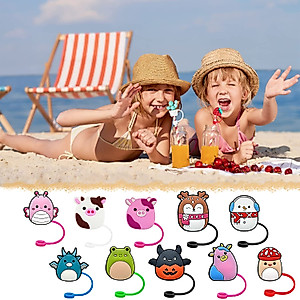 10Pcs Straw Covers Cap, Cute & Ugly Soft Silicone Straw Topper Reusable Dust-Proof Straw Tips 6-8mm for Drinking Straws Plug Straw Caps Decoration Home Kitchen Accessories 2D Style 20