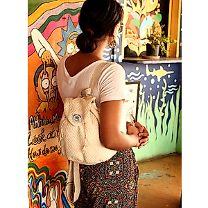 Hemp small bag for women Girls Light Weight Eco Friendly Small cute backpack Bag for everyday lives (Ivory)
