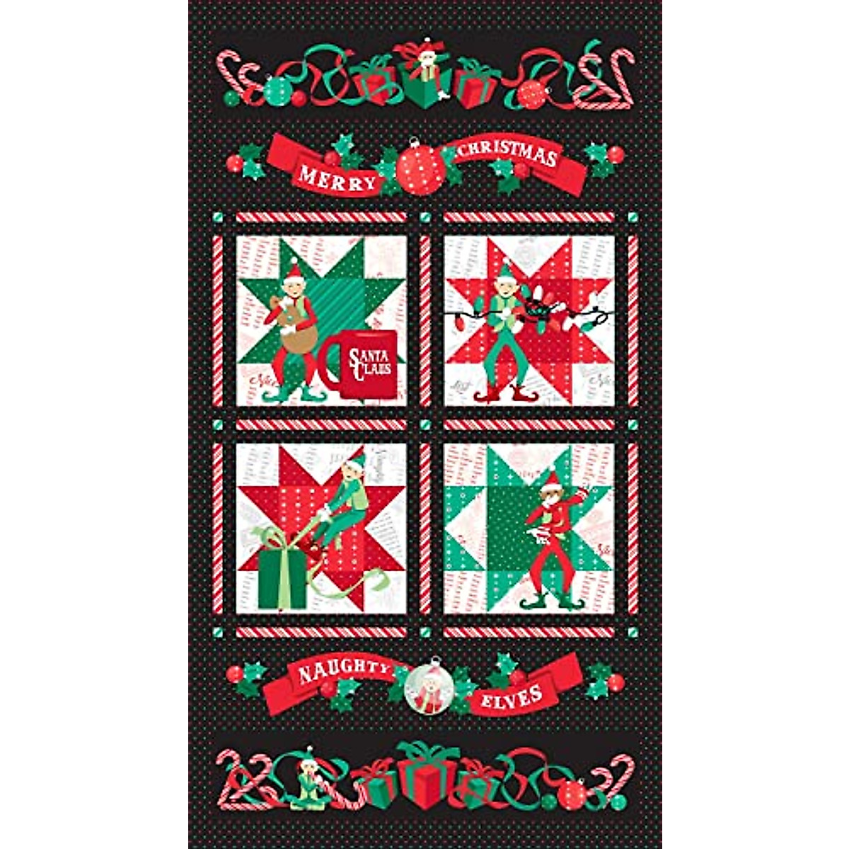 Quilt Kit - Naughty Elves - 33" X 52" Elf Panel Wall/Lap Quilt - Top & Binding