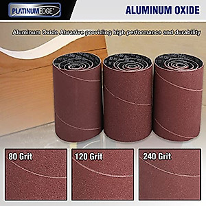 PLATINUMEDGE 18 Pieces Spindle Sander Sleeves, 6 Size assorted with 80, 120, 240 Grit Sandpaper, 1/2", 3/4", 1", 1-1/2", 2", 3" Diameter, Made of premium Aluminum Oxide Abrasive Sanding Sleeve 18-Pack
