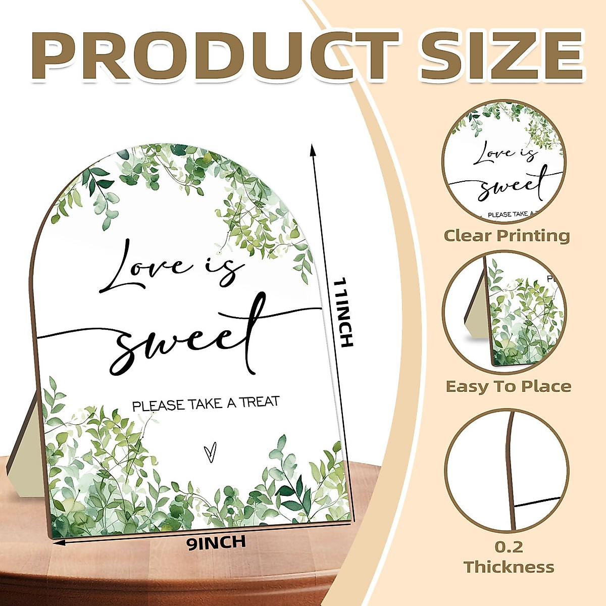 Love is Sweet Please Take A Treat Sign, Love is Sweet Sign for Baby Shower, Bridal Shower Decor Supplies, Eucalyptus Leaf Decoration Wedding Sign Favors for Guests 9 * 11IN