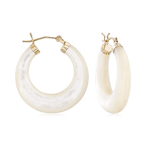 Ross-Simons Mother-Of-Pearl Hoop Earrings With 14kt Yellow Gold