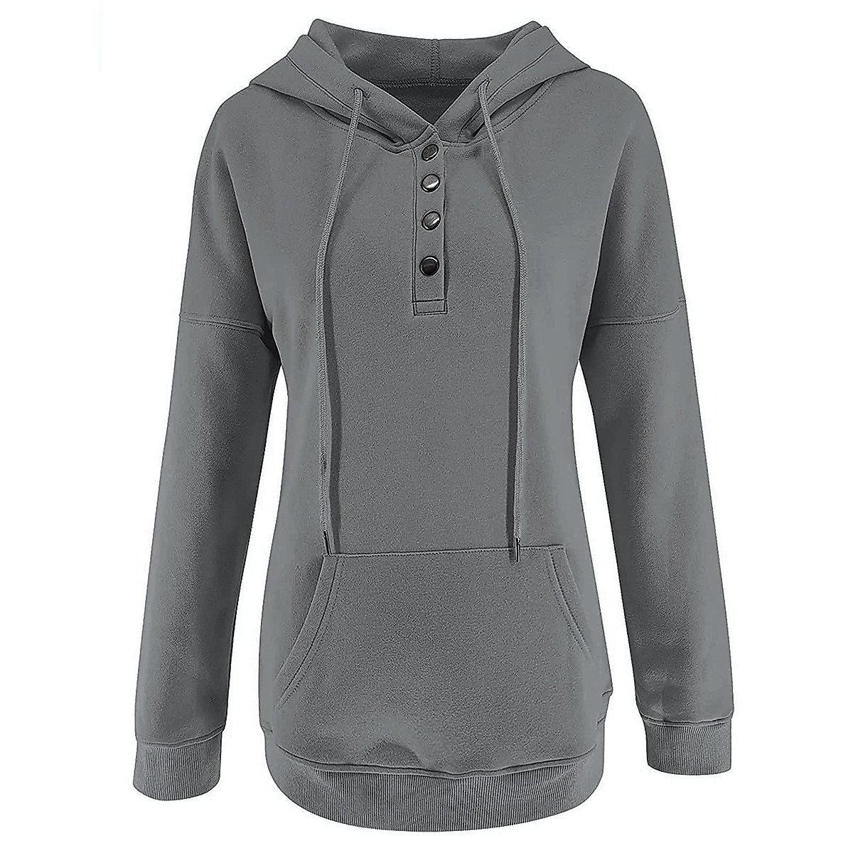 Aniywn Women's Casual Pullover Hoodies Button Down Thin Clothes Long Sleeve Solid Color Sweatshirts Teen Girls Fall Tops Grey