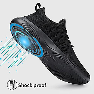 MRIP Men's Walking Shoes, Lightweight Non Slip Gym Workout Running Shoes for Men, Mesh Breathable Fashion Tennis Athletic Casual Sneakers All Black 12