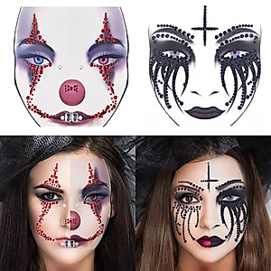 2 Pack Day Of The Dead Skull Temporary Rhinestone Temporary Face Tattoo,Face Stickers Gems Jewels for Halloween Festival Rave Party Outfit
