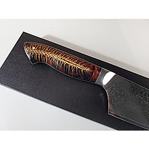 Custom VG10 Damascus chef knife Hybrid Santoku 9" White Silver cast pine cone handle, kitchen knife w/ 67 layer SS Damascus (Alien Green)