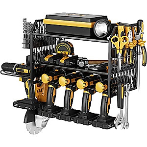 VOPEAK Power Tool Organizer, Drill Holder Wall Mount, Power Tool Storage Rack with 6 Drill Slots, Removable Design, Heavy Duty Metal, Cordless Tool Storage Rack for Garage, Workshop, Warehouse Black