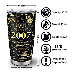 Yesruby Gifts For 16 Year Old Boy, Sweet 16 Gifts Tumbler 20oz, 16th Birthday Gifts For Boys, Sweet 16 Birthday Decorations, 16th Birthday Decorations For Boys, 2007 Birthday Gifts Travel Cup (1pc)