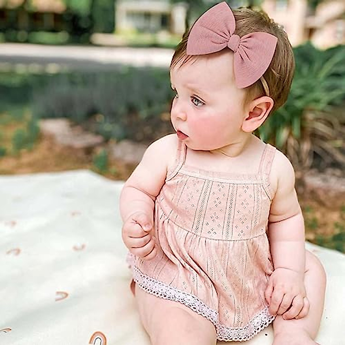 YanJie 4.5'' Bow Baby Girls Nylon Headbands Newborn Tied Bows Handmade Hair Bows Hairbands Hair Accessories for Newborn Infant Toddlers Kids 10 Pcs