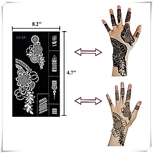 QSTOHENA 9 Sheets Henna Tattoo Stencils kit for Hand Reusable, Mehndi Temporary Tattoo Adhesive Templates Flower stencils for Women Girls Face Body Finger Art Paint