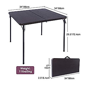 Lineslife Square Folding Card Table Portable with Collapsible Legs, 34'' Fold in Half Small Card Table for Outdoor Indoor, Lightweight Compact for Camping Dining Party, Brown