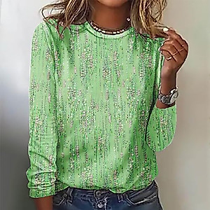 Amazon Deals of The Day Prime Womens Tops Long Sleeve Fall Shirts Plus Size Floral Print Plain Basic Tee Blouses Dressy Crewneck Casual Outfits