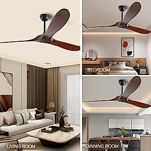 FISHMIX Large 72" Ceiling Fans without Lights, Solid Wood Ceiling Fan No Light with Remote Control Smart Indoor Outdoor Ceiling Fans for Patios, Living Room, Bedroom, Farmhouse Deep Walnut