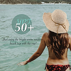 Women Sun Hat Wide Brim Floppy Beach Hat Crochet Straw Hat Breathable UV UPF 50+ Summer Hat Foldable Packable Travel Outdoor Cap Pink