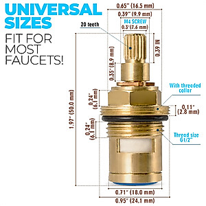 Brass Bathroom Sink Faucet Valve Stem - 2Pcs Hot and Cold Ceramic Disc Stem Quarter Turn 1/2,50mm x 10mm Spline Length 20 Teeth Bathroom Faucet Cartridge Replacement - Bathroom Faucet Stem Replacement