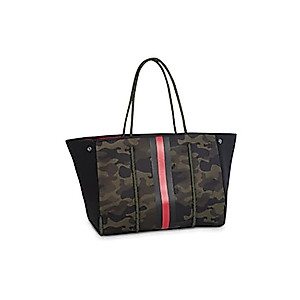 Haute Shore - Greyson Brat2 Neoprene Tote Bag w/Zipper Wristlet Inside (Greyson, Camo Green w/Black & Red Stripe)