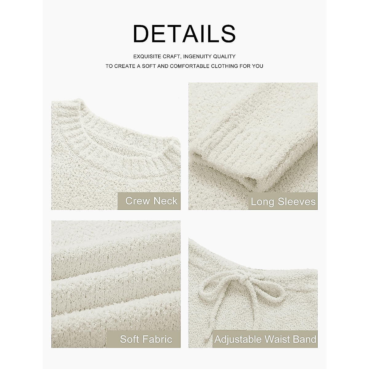 MEROKEETY Womens Fuzzy Fleece Long Sleeve 2 Piece Loungewear Outfits Sweater Pants Pajama Sets, Beige, Large