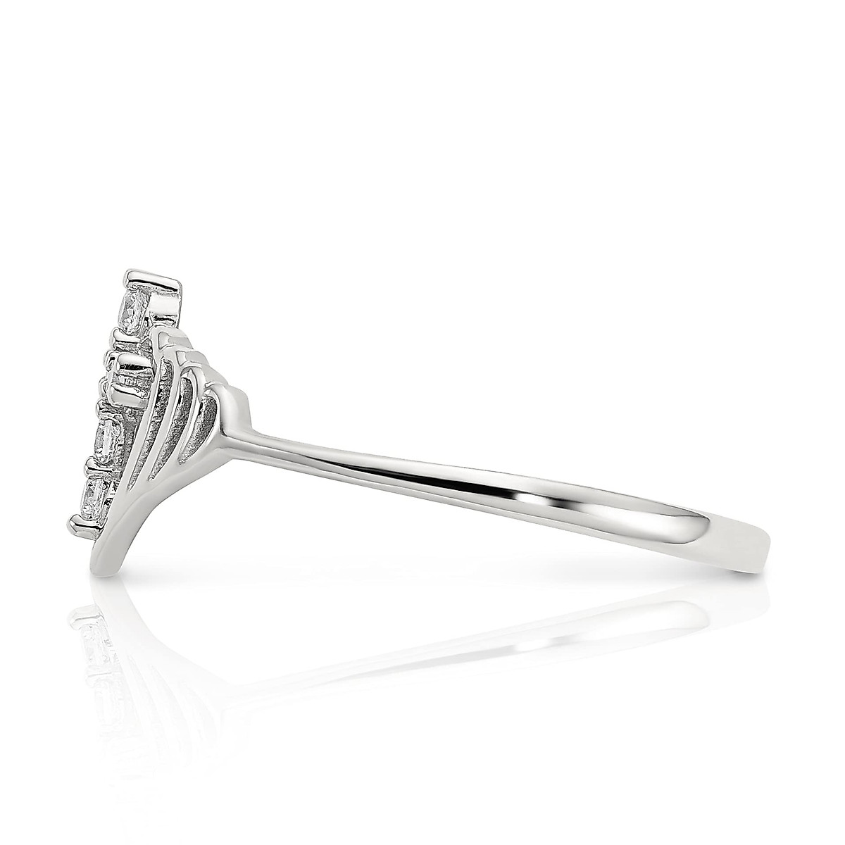 Savlano 18K White Gold Plated Round Cut Cubic Zirconia Vertical Cross in Heart Band Ring Women Religious Ring (6)