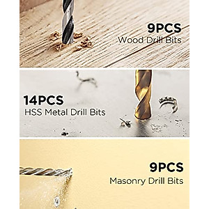 AVID POWER Drill Bit Set, Titanium Twist Brad Point Drill Bits for Drill/Driver, Drill and Screwdriver Bits Combo Kit with Case for Metal, Wood, Concrete and Masonry, 100 Pieces