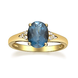 Gin & Grace 10K Yellow Gold Genuine London Blue Topaz Ring with Diamonds for Women | Ethically, authentically & organically sourced (Oval-Cut) Shaped London Blue Topaz Hand-Crafted Jewelry for her