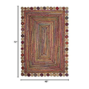 SAFAVIEH Cape Cod Collection Accent Rug - 4' x 6', Red & Multi, Handmade Boho Braided Jute & Cotton, Ideal for High Traffic Areas in Entryway, Living Room, Bedroom (CAP201A)