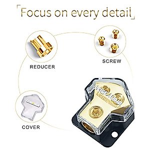 LEIGESAUDIO 0/2/4 Gauge in 4/8 Gauge Out 2 Way Amp Copper Power Distribution Block for Car Audio Splitter (1PACK)