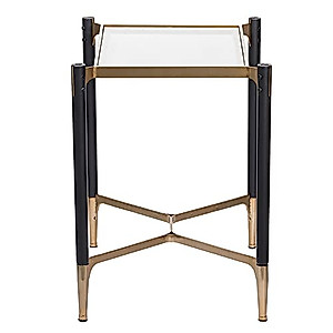 Benjara 24 Inch Accent Side Table, Iron Frame, Glass Top, Modern, Gold and Black