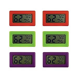 6 Pack of Mini Hygrometers by ONGROK, Small Humidity Temperature Gauge with Digital LCD Display, Color Coded for Organization, Mini Hygrometer for Jars,