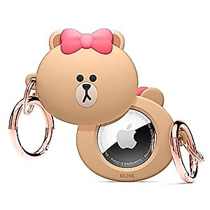 elago l LINE Friends Silicone Case Compatible with Apple AirTag Tracker - Full Protection, Keychain Included, Slim and Simple Design, Scratch-Free, Drop Protection [Official Merchandise] (Choco)