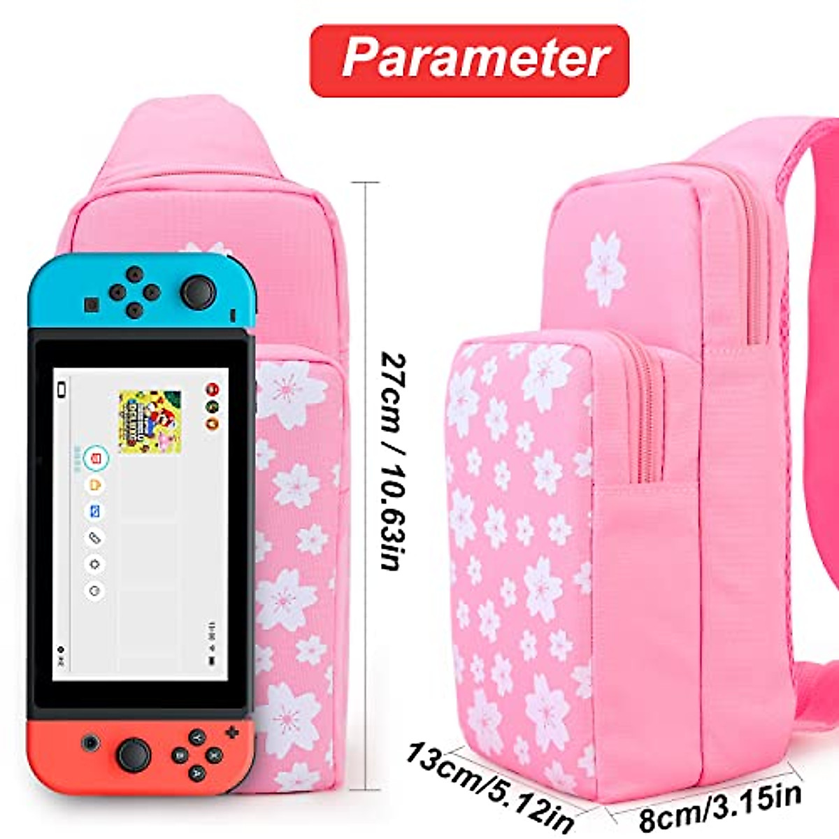 Owngen Cute Travel Bag for Nintendo Switch/ Lite / OLED, Portable Small Sling Crossbody Shoulder Carrying Storage Backpack for NS Consolo, Charging Dock, Joy-Cons, Accessories for Men, Women (Pink)