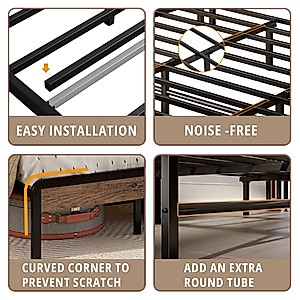 IRONCK Bed Frame,Platform Bed with 2-Tier Storage Headboard and Power Outlets, USB Ports Charging Station, Sturdy and No Noise, No Box Spring Needed, Easy Assembly, King Size, Walnut