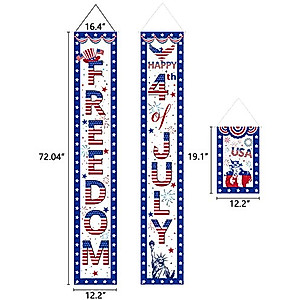 90shine 4th/Fourth of July Decorations - Patriotic Banners Door Decor Red White Blue Porch Signs Wall Hangings Party Supplies