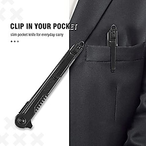 FUNBRO EDC Pocket Knife for Men, Tanto Folding Knives with 7CR13Mov Stainless Steel Blade, Slim Survival Knife with Clip, Window Breaker, Flipper Open and Liner Lock for Outdoor Camping