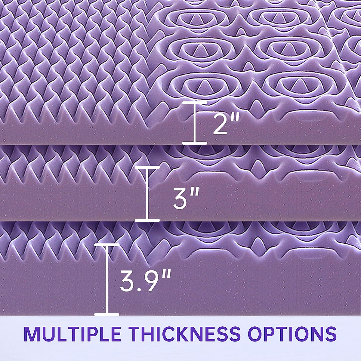 MUXHOMO 3 Inch 7-Zone King Mattress Topper, Egg Crate Foam Mattress Topper King Size for Back Pain, Cooling Gel Infused Mattress Pad, CertiPUR-US and Oeko-TEX Certification (76"×80", Lavender)