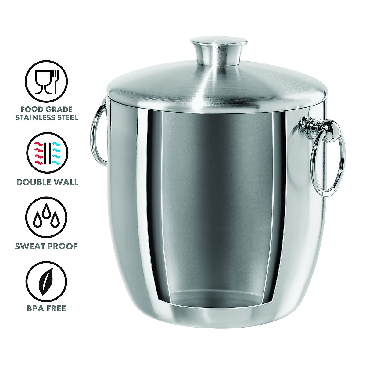 OGGI Double Wall Stainless Steel Ice Bucket - Insulated Ice Bucket with Elegant Steel Lid, Classic Handles & Stainless Steel Ice Tongs - Great for Home Bar, Chilling Beer, Champagne and Wine - 3 qt