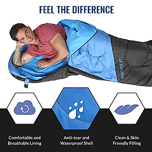 VENTURE 4TH Backpacking Warm Sleeping Bag with Self Inflating Sleeping Pad for Adults & Kids – Ideal for Hiking, Camping & Outdoor Adventures