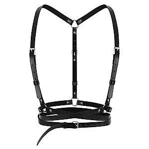 JASGOOD Punk Black Waist Belt Women PU Leather Skinny Chest Adjustable Belts with Gothic Circle for Club (Black,Fit Waist Size 28''-36'')