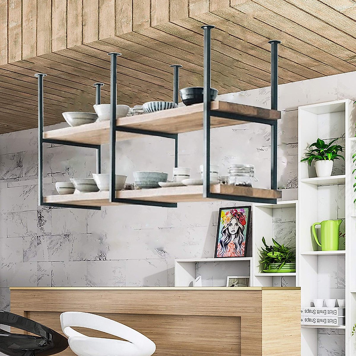 Floating Shelves，Rustic Ceiling Shelf Brackets 2 Layer，Wall-Mounted Decorative Rack for Bar Restaurant，Hanging，Easy to Install ( Size : 80*30*60cm )